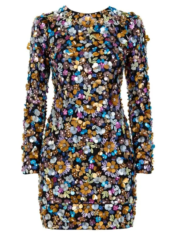 Mac Duggal Long Sleeve Sequin Mini Dress - Black