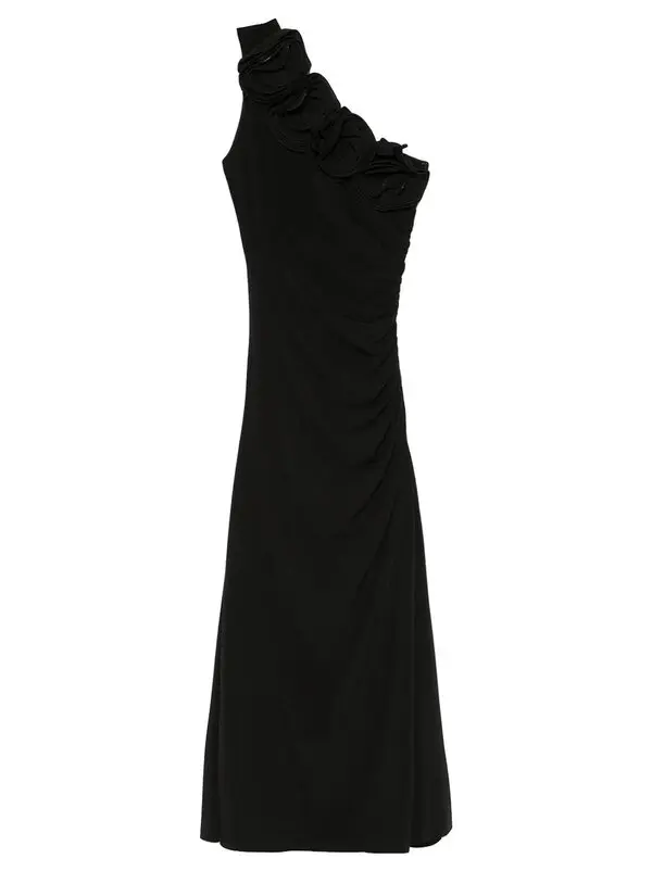 NISSA Floral-appliqué Midi Dress - Black
