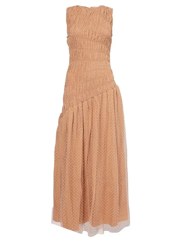 AMY LYNN Polka Dot Smocked Maxi Dress - Brown