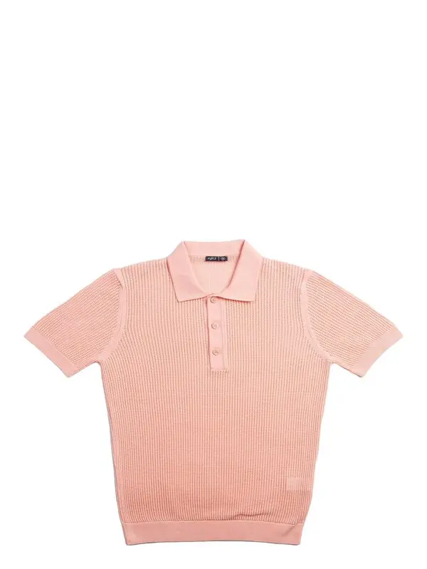 EIGHT X Zephyr Short Sleeve Button Up Crochet Shirt - Pink