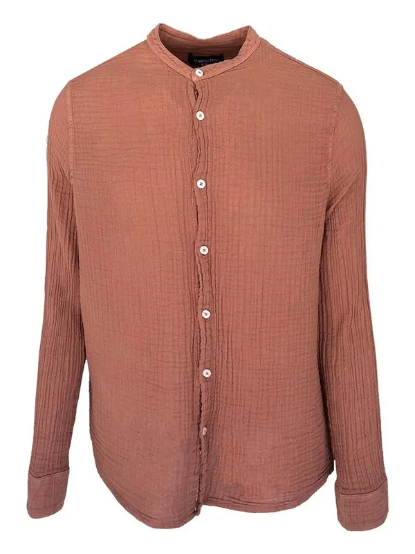 Haris Cotton Textured Cotton Shirt With Mandarin Neck Blush - Brown