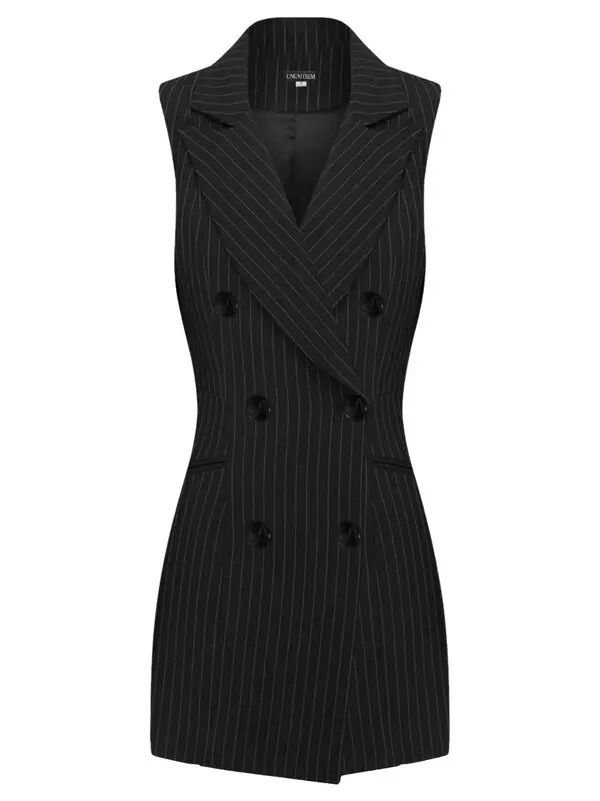 UNUM DIEM Sleeveless Pinstripe Mini Dress - Black