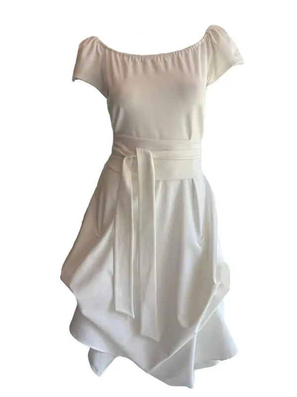 SNIDER Off-the-shoulder Dress With Adjustable Hem - White