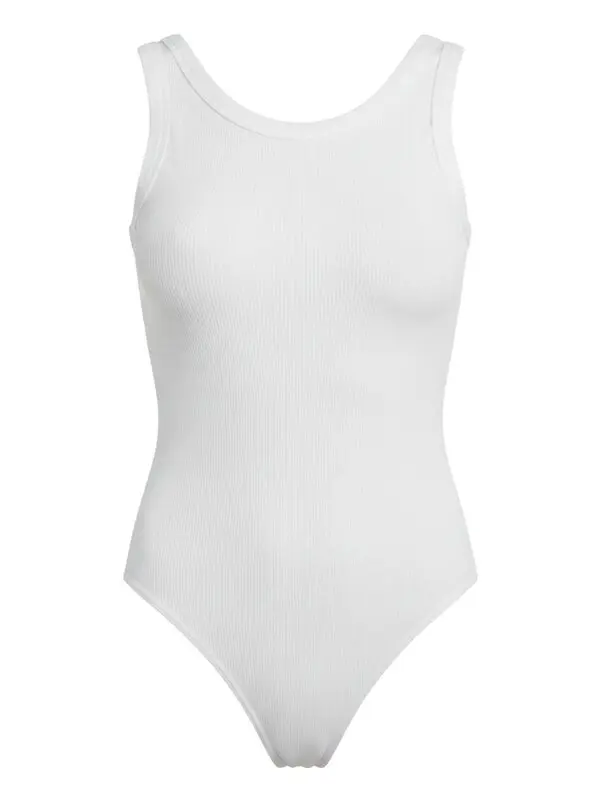 NO COMMENT Marcel Ribbed Bodysuit With Plunging Back - White