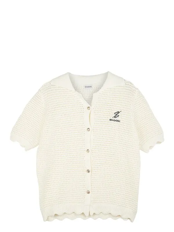 SHOONI Crochet Button-up Shirt With Scalloped Edges - White