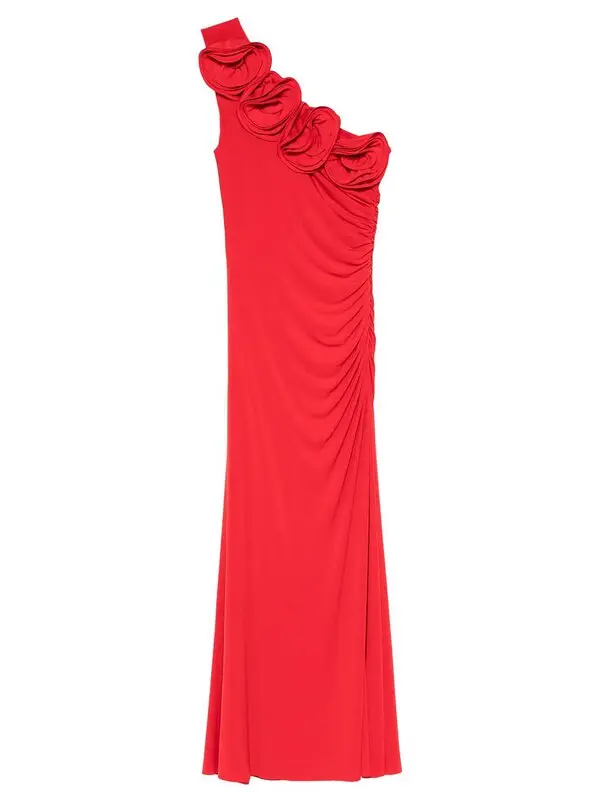 NISSA Floral-appliqué Midi Dress - Red