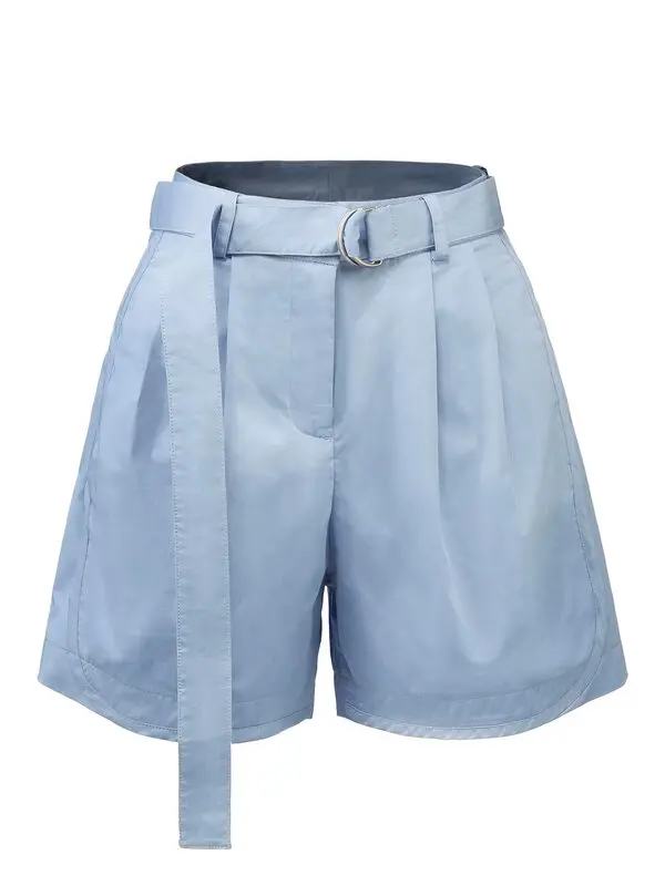 SMART AND JOY Pleated Shorts With Buckled Belt - Blue