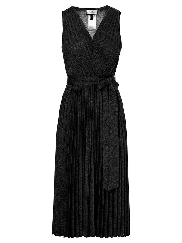 NISSA Lurex Thread Viscose Midi Dress - Black