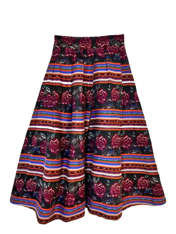 L2R THE LABEL Floral Print Midi Skirt - Blue/red