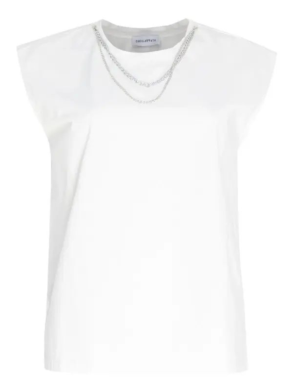 CIRCULAR PATH Sleeveless Round Neck T-shirt With Necklace - White