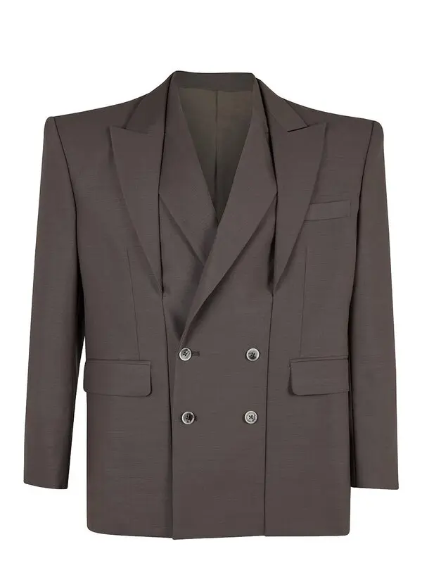 AYA DESIGN Classic Double Breasted Tailored Jacket - Brown