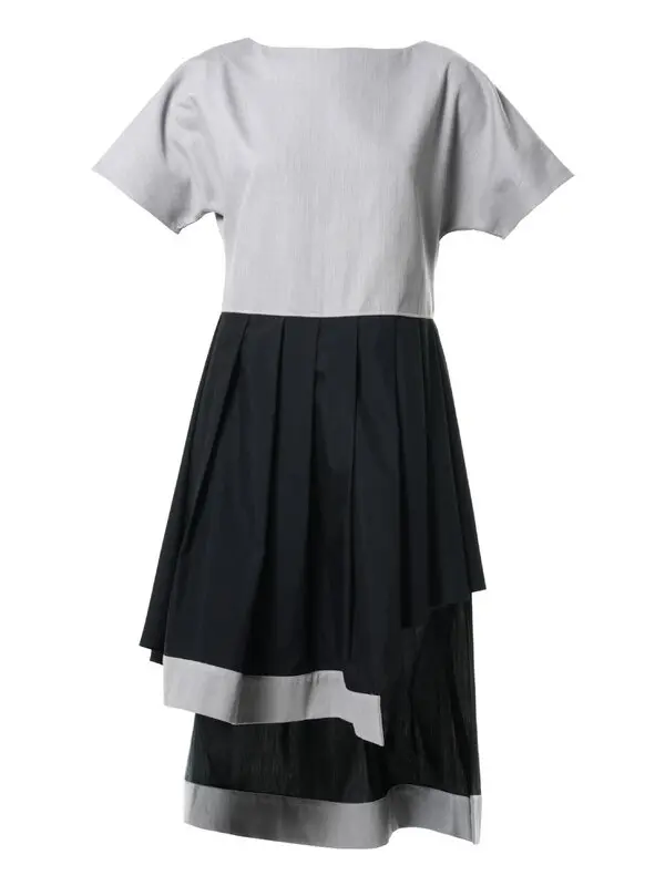 METAMORPHOZA Two-toned Asymmetrical Denim Tunic Dress - Grey