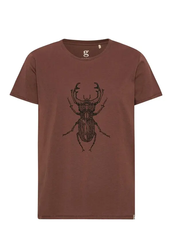 GROBUND Alfie Organic Tee The Chocolate With Stag Beetle - Brown