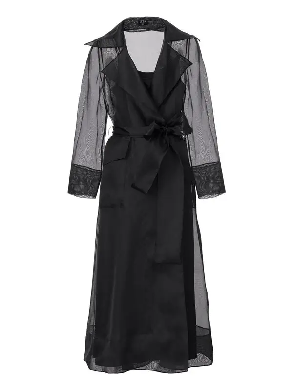 LITA COUTURE Organza Trench Coat - Black