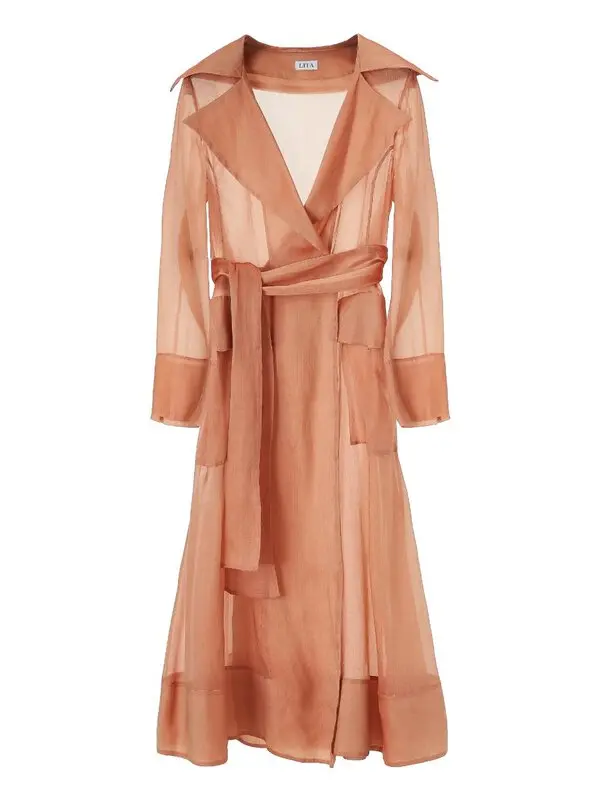 LITA COUTURE Organza Trench Coat - Orange