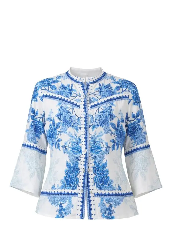 RAISHMA Printed Viscose Shirt - Blue/white