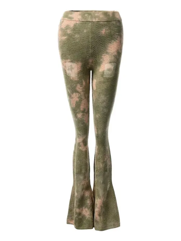 FULLY FASHIONING Floating Stitch Tie Dye Trouser Pants - Green