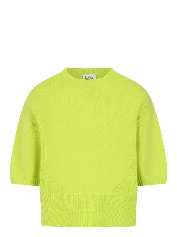 LOOP CASHMERE Ribbed Cashmere Short-sleeved Sweater - Green