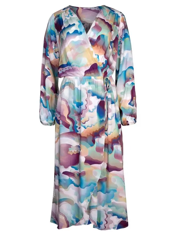 OH!ZUZA NIGHT&DAY Neutrals Echo Lightweight Midi Wrap Dress - Blue