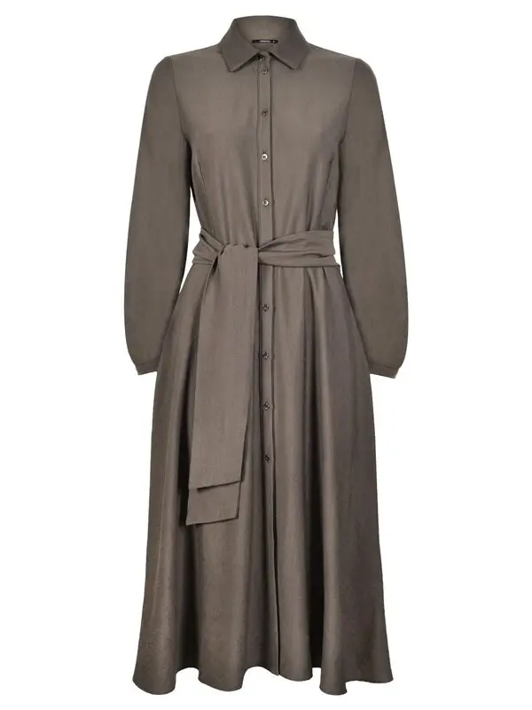 OH!ZUZA NIGHT&DAY Echo Midi Shirt Dress With Belt - Brown
