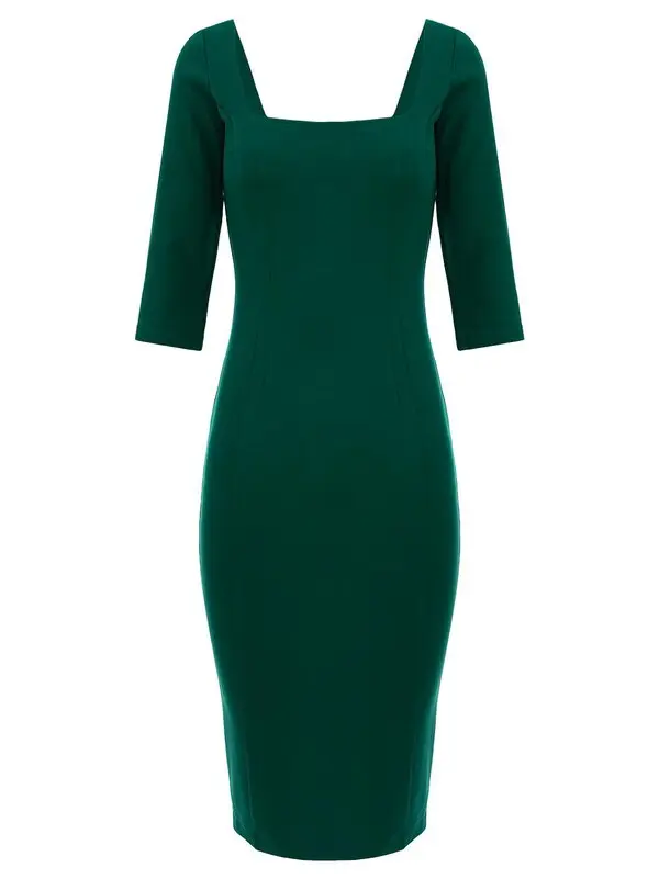 ROSERRY Kensington Zipped Jersey Three Quarter Sleeve Midi Dress - Green