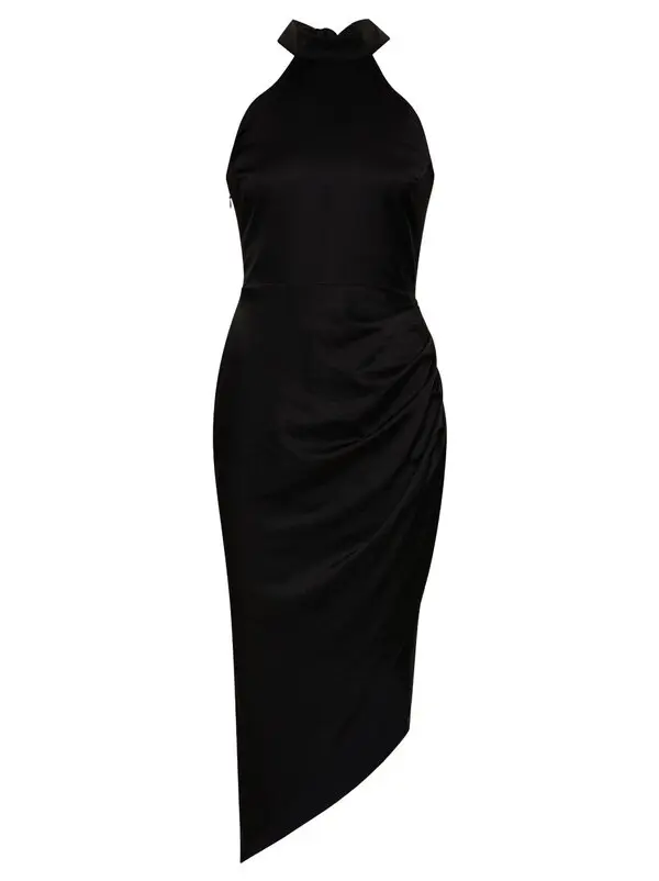 ALTERA LONDON Halter Neck Asymmetric Satin Dress - Black