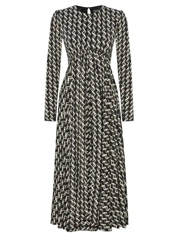 EXQUISE Geometric Patterned Knit Midi Dress - Beige
