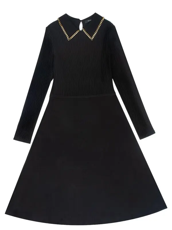 ROCH PEREL Chain Collar Knit Midi Dress - Black