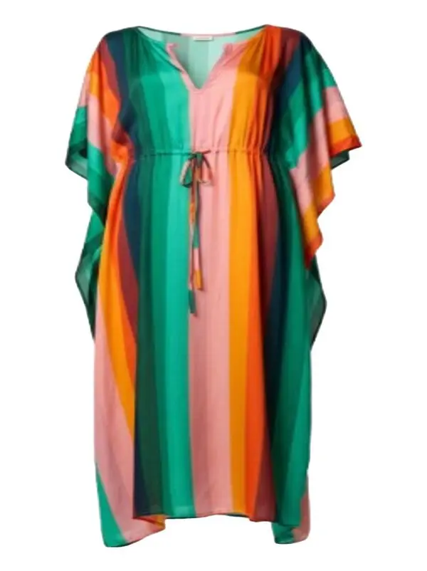 Saachi Striped Tie Waist Keyhole Kaftan - Green