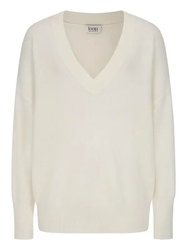 LOOP CASHMERE Relaxed V-neck Cashmere Sweater - White