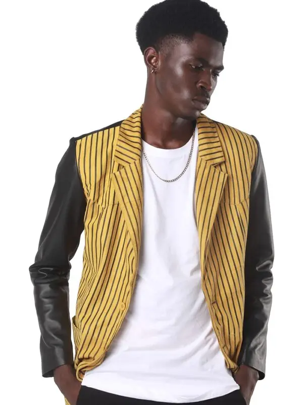 ZASTASTUDIO Striped Leather Blazer - Yellow/black
