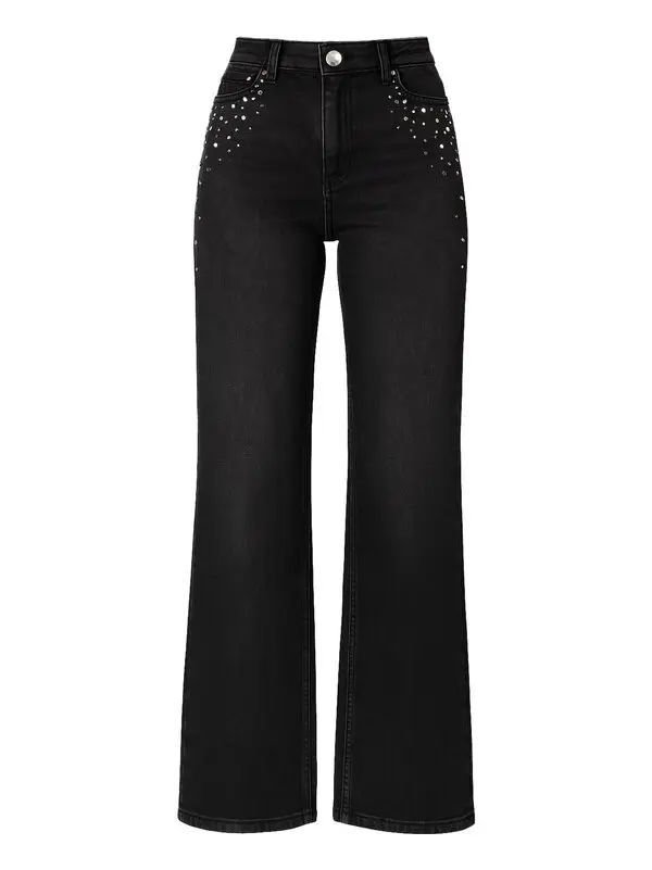 OTTHIE Embellished High-waisted Wide-leg Denim Pants - Black