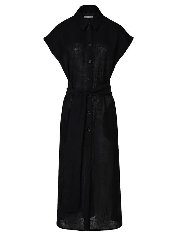 THE SUMMER EDIT Tatum Linen Shirt Dress - Black