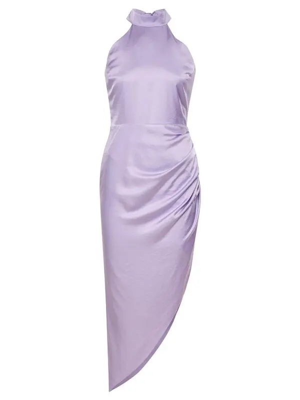 ALTERA LONDON Halter Neck Asymmetric Satin Dress - Purple