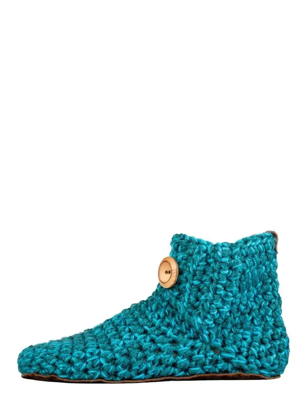 KINGDOM OF WOW Hand-crocheted Wool Boot Slippers - Blue