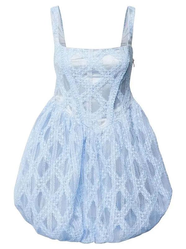 AMY LYNN Lisa Lace Embellished Mini Puffball Dress - Blue