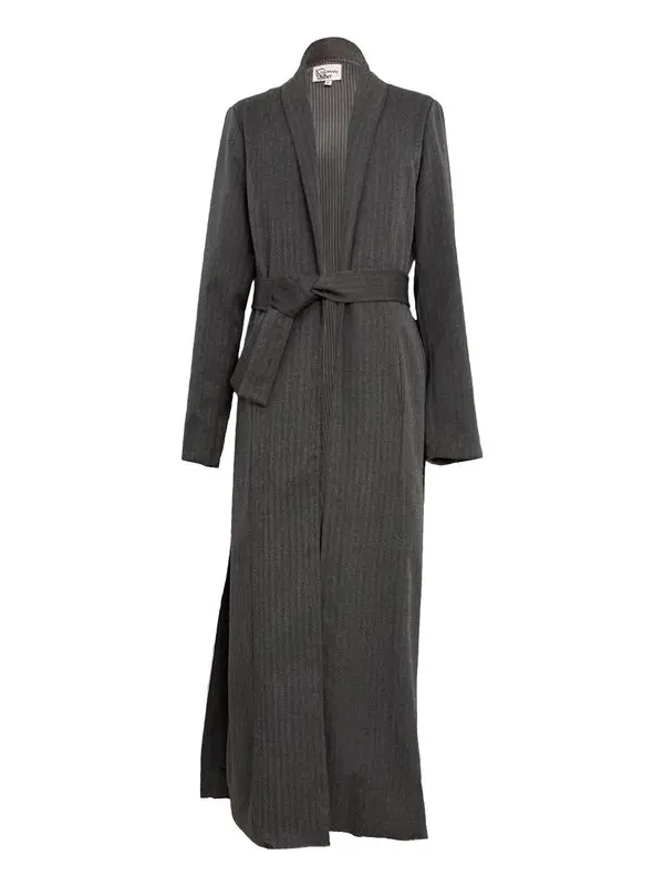 YOUMSARA Longline Wool-blend Belted Coat - Black/grey