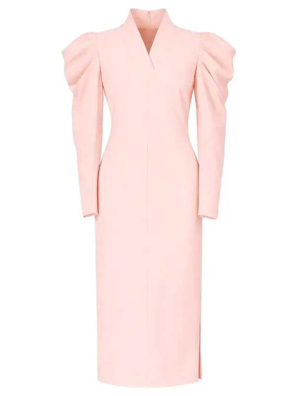 JULIA ALLERT Crepe Midi Dress With Puff Sleeves - Pink