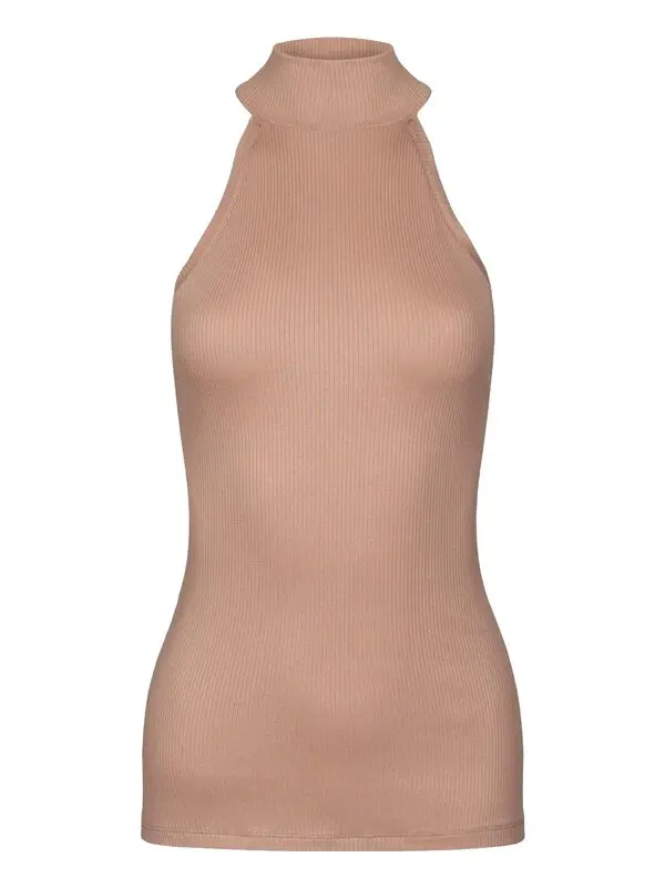 OH!ZUZA NIGHT&DAY Ribbed Viscose Halterneck Top - Beige