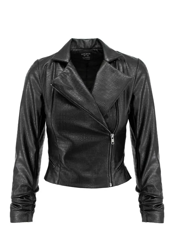 AVENUE N°29 Double-breasted Eco Leather Jacket - Black
