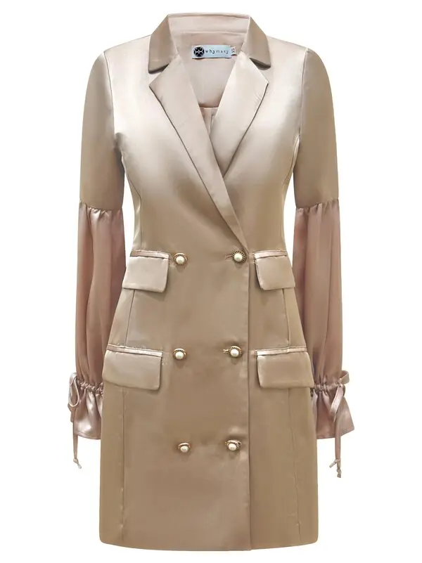WHY MARY Double Breasted Coat Dress - Brown/white