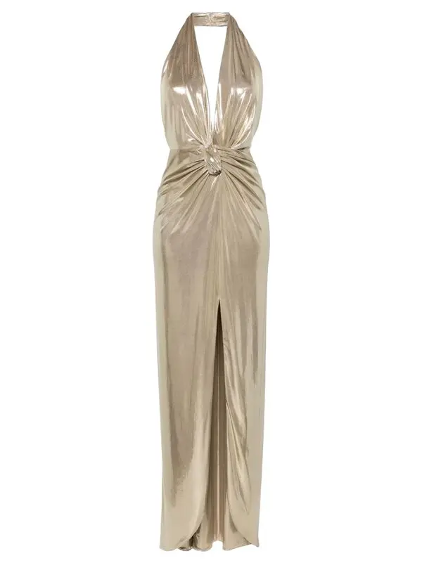 NISSA Backless Lamé Maxi Dress - Gold