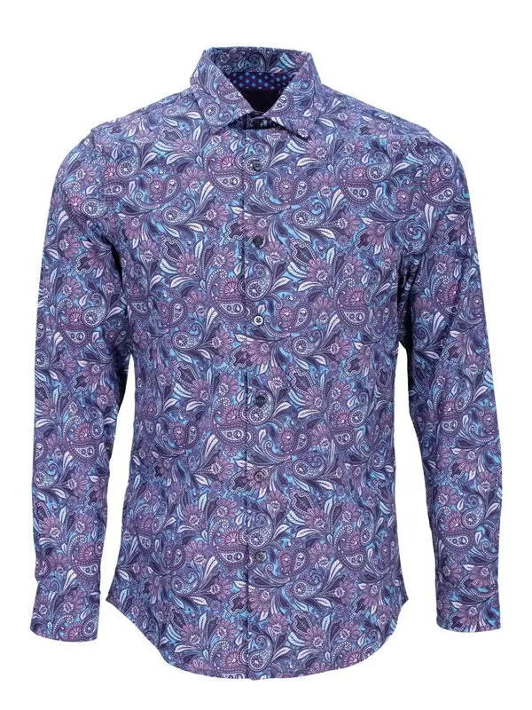 LORDS OF HARLECH Norman Skull Paisley Shirt Sapphire - Blue