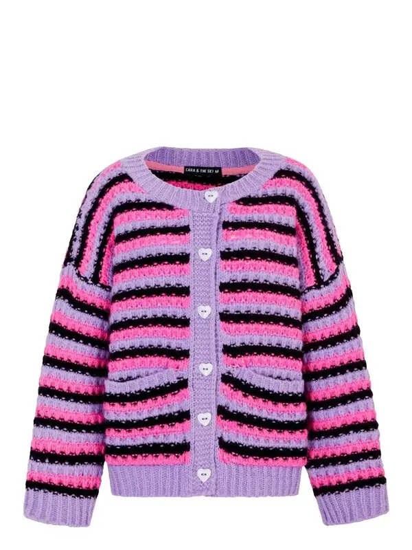 CARA & THE SKY Striped Knit Cardigan - Pink/purple