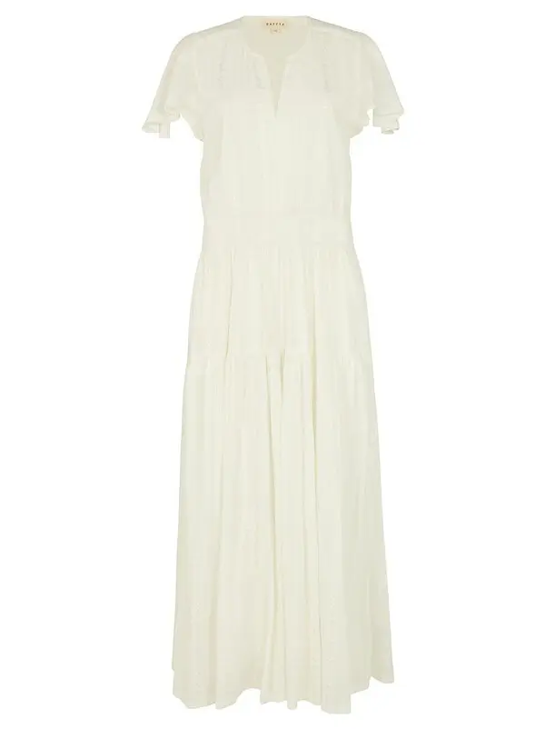 RAFFYA Candice Flutter Sleeve Jacquard Maxi Dress - White