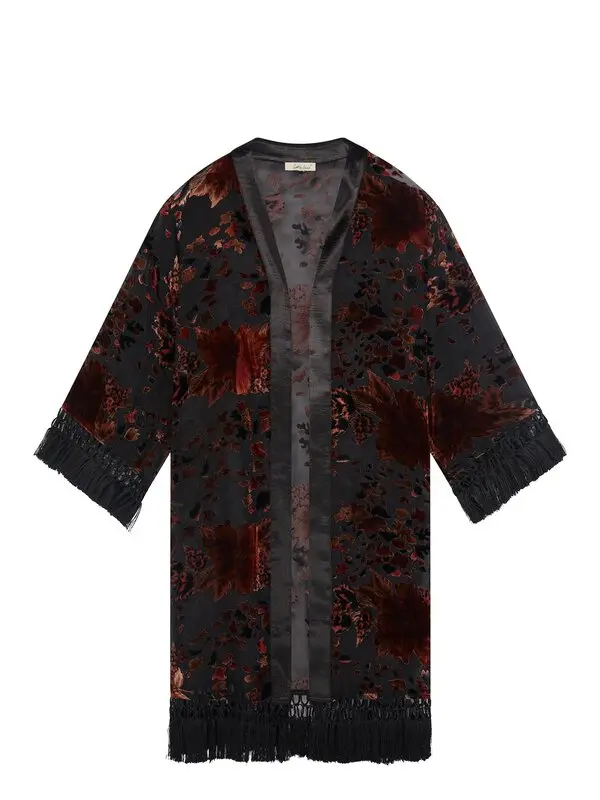 LITTLE LIES Floral Devore Kimono - Black/red