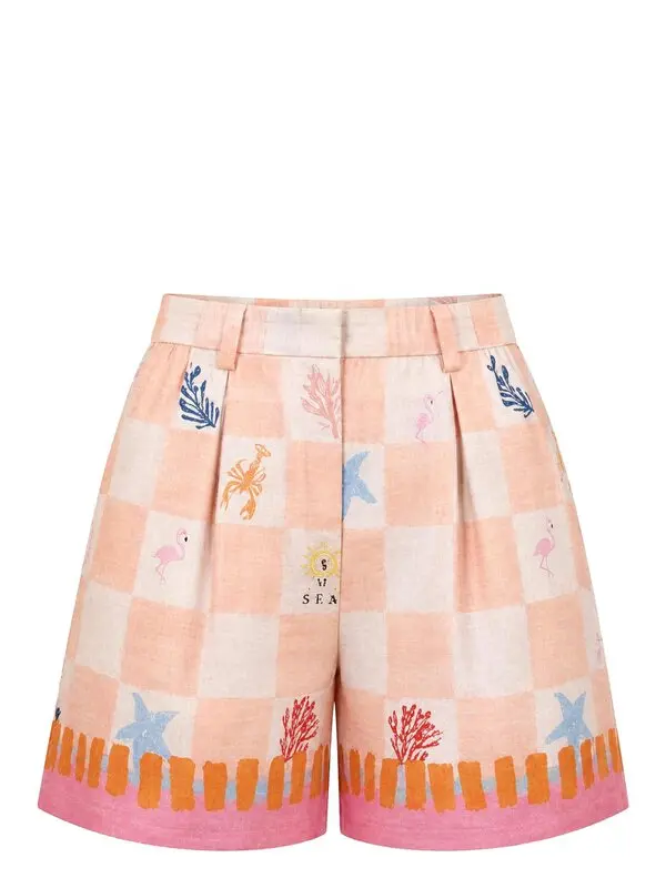 Loveist Store Angel Linen Blend High-waisted Pleated Shorts - Pink