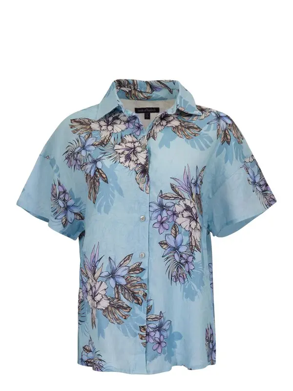 LORDS OF HARLECH Lara Exotic Floral Linen Shirt - Blue