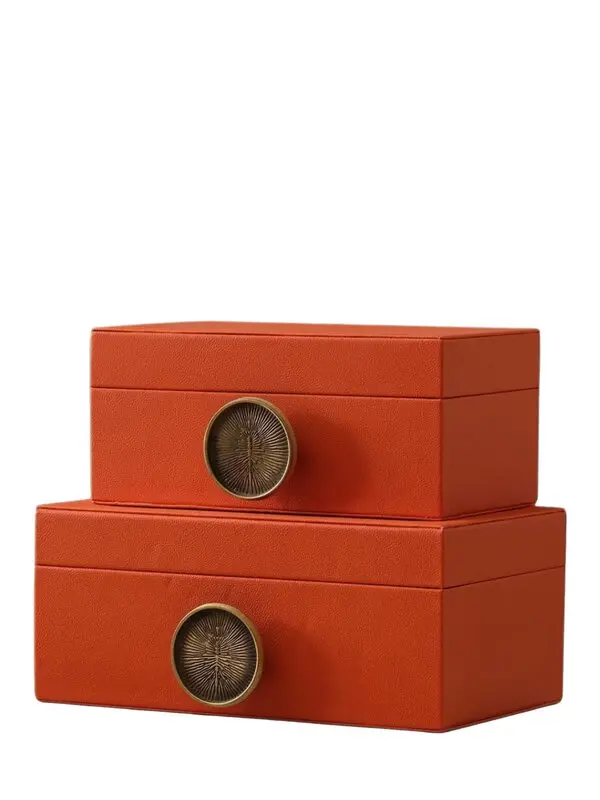 MARLETH Set Of Two Leather Storage Boxes - Orange