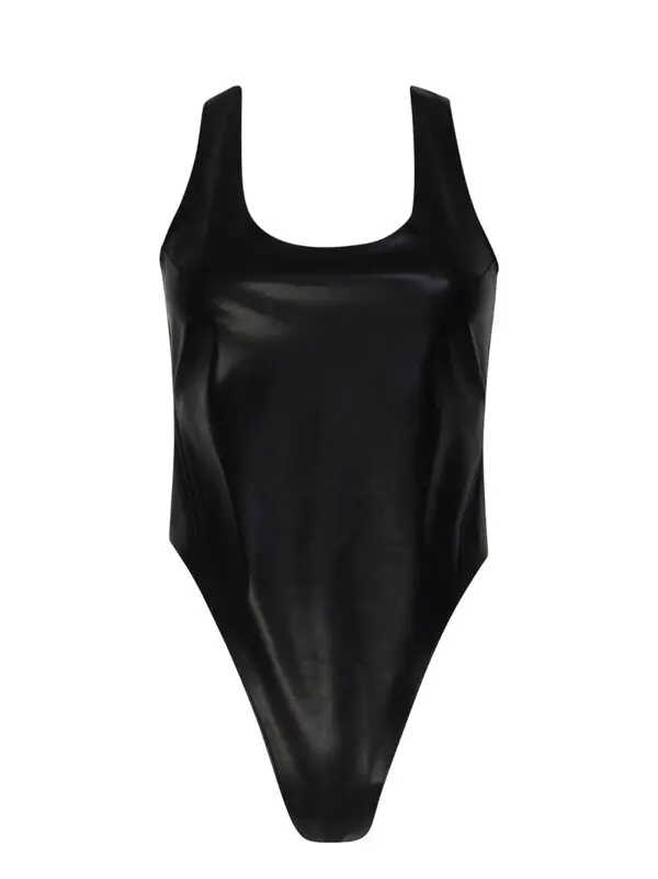 CIRCULAR PATH Scoop Neck Criss Cross Bodysuit - Black